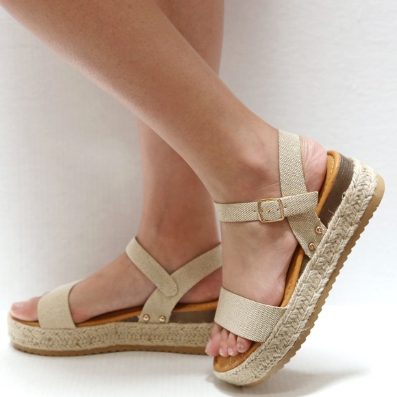 Shoes | New Beige Open Toe Espadrille Flatform Sandals | Poshmark